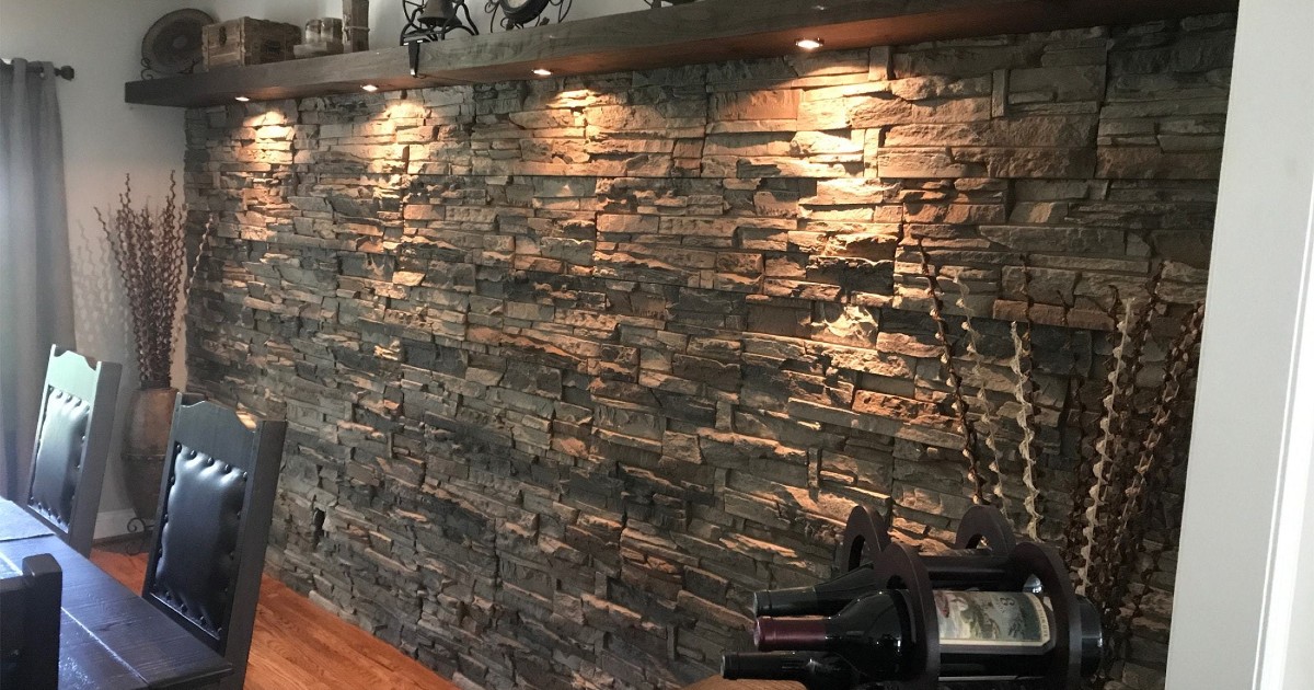 Home Office Accent Wall with Faux Stone | GenStone